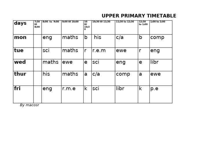 Upper Primary Timetable | PDF