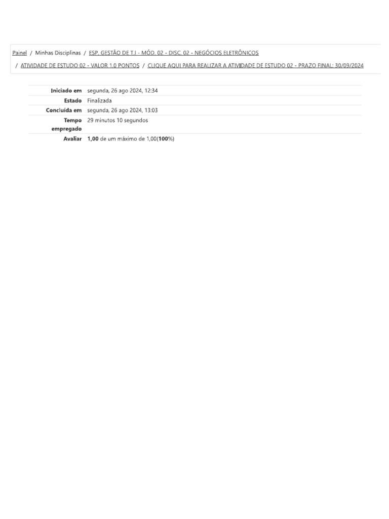 Atividade 2 - Esp. Gestão de T.I - Mód. 02 - Disc. 02 - Negócios Eletrônicos | PDF