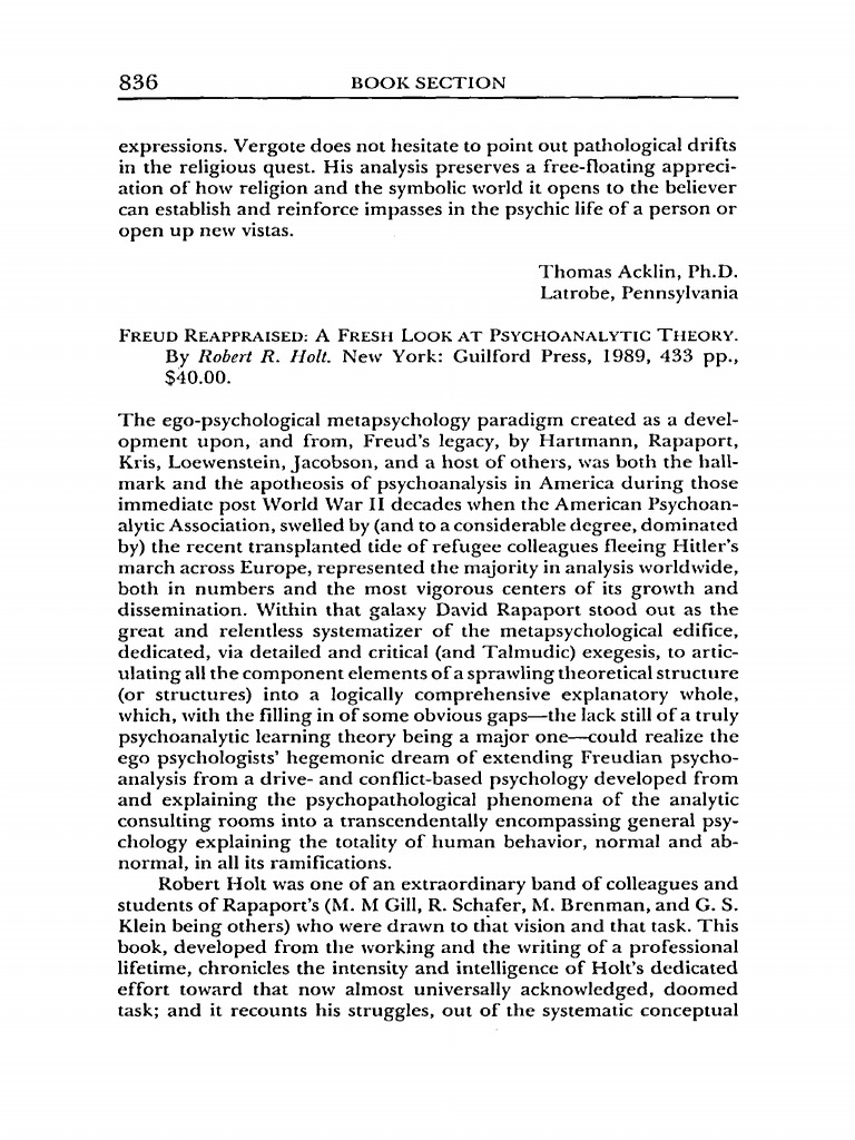 Psychoanalysis Crisis: Holt's Insights | PDF | Psychoanalysis | Ego ...