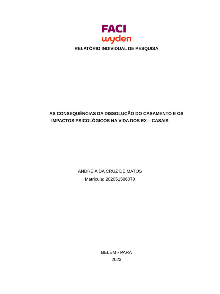 Relatório Individual de Pesquisa (Andreia) | PDF | Psicologia | Vida