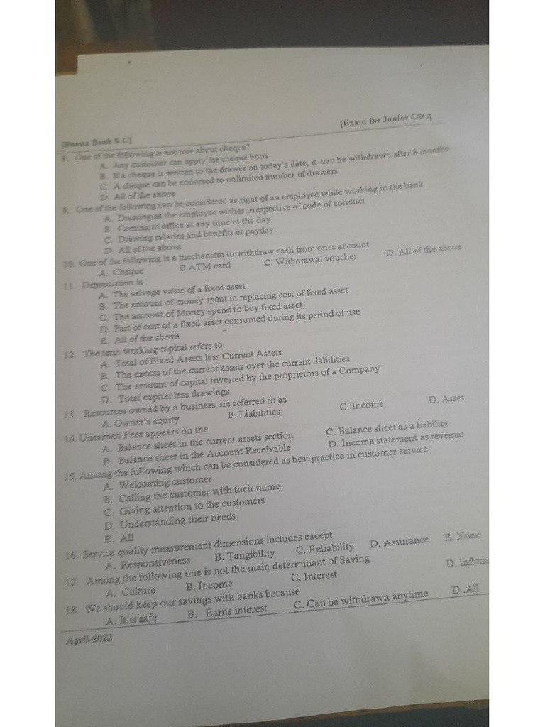 Buna Bank Exam Questions For 2022 | PDF