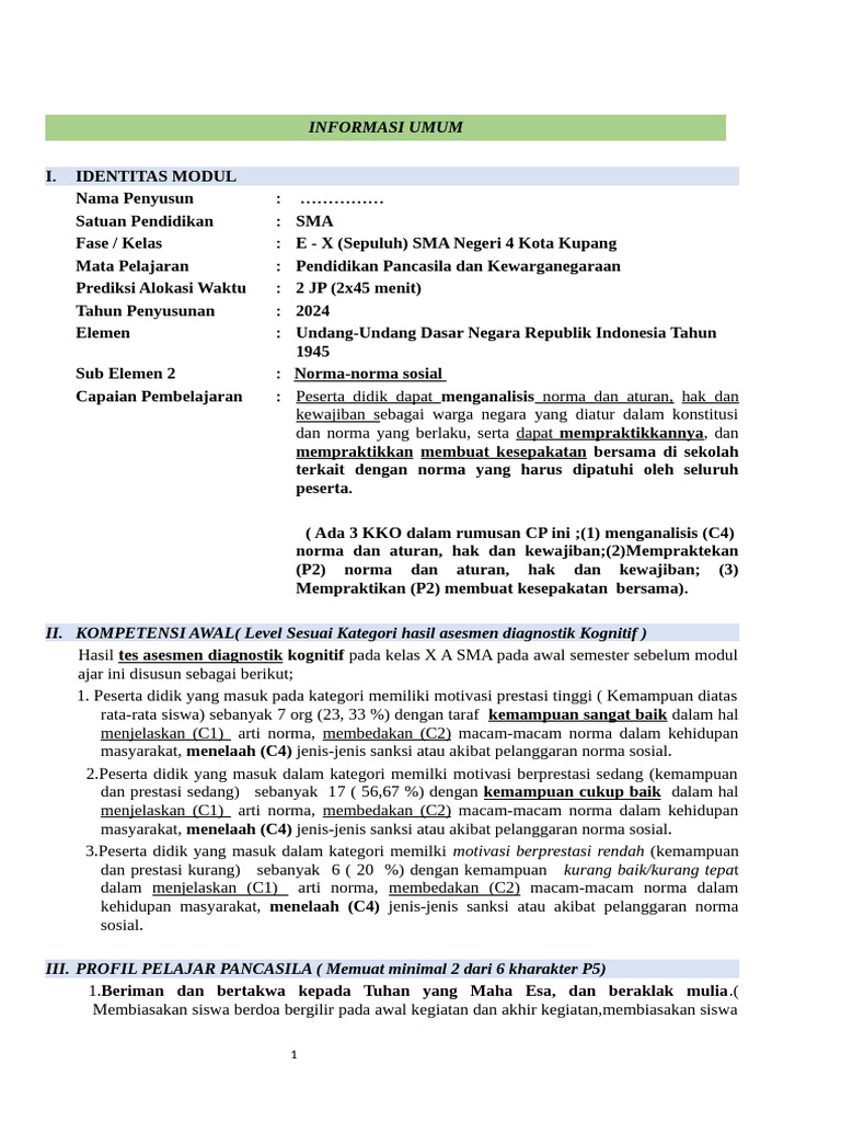 Contoh Modul Ajar (2024) | PDF | Karier & Perkembangan | Sains & Matematika