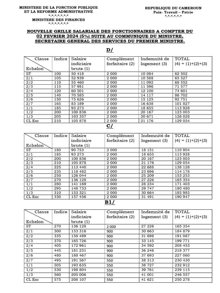 Nouvelle grille salariale 2024 au Cameroun | PDF