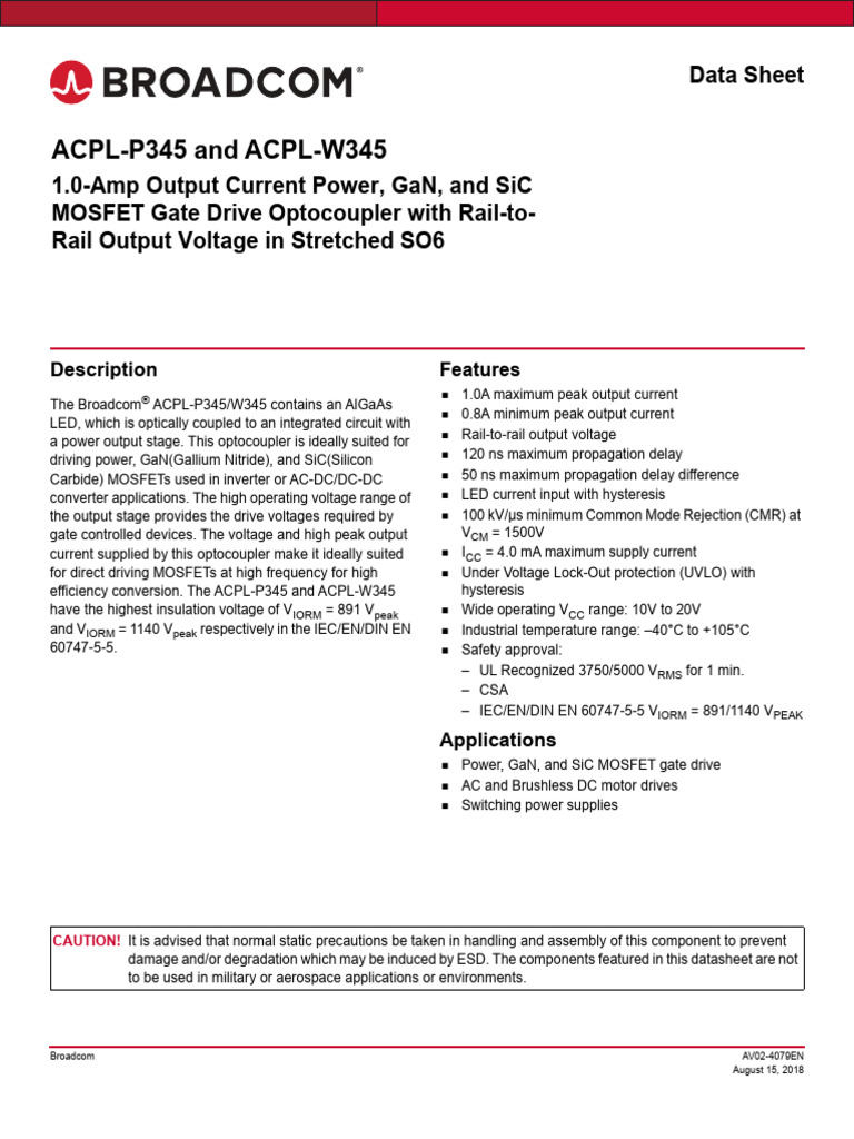 AV02 4079EN - DS - ACPL x345 - 2018 08 15 1828364 | PDF | Insulator (Electricity) | Printed ...