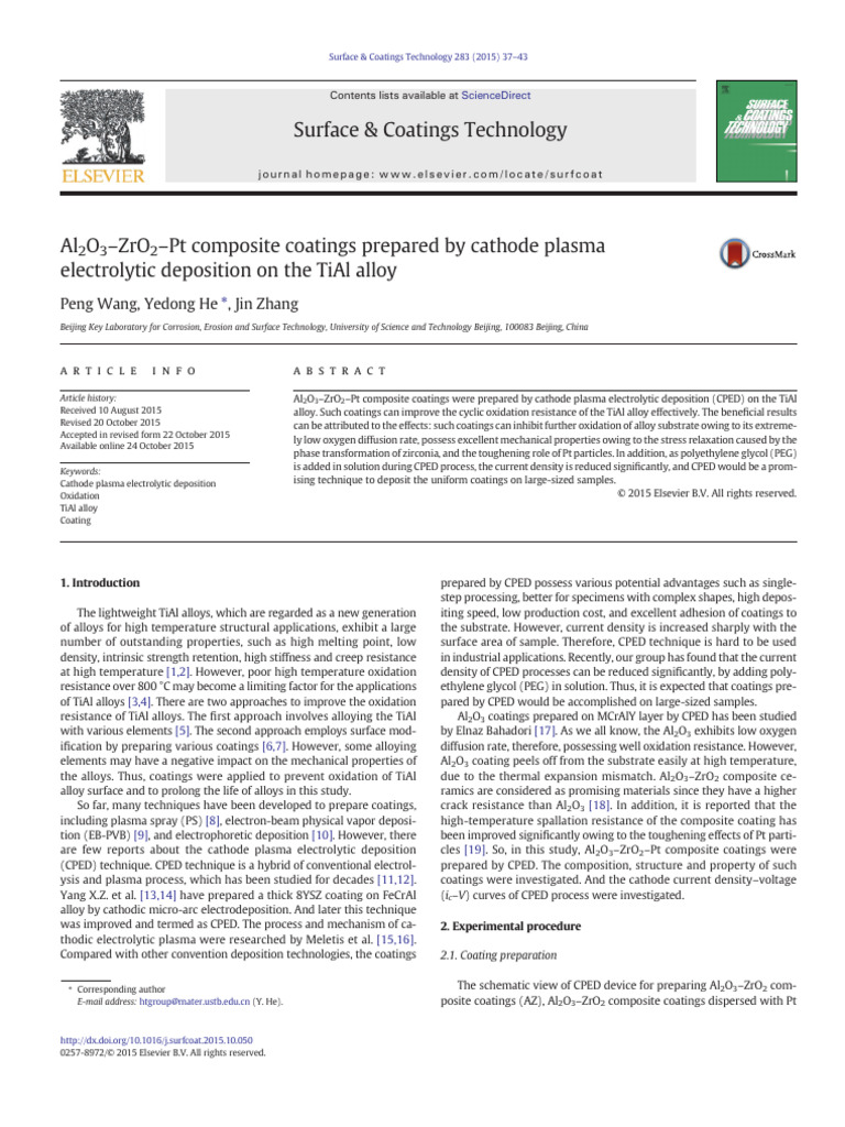Al2O3-ZrO2-Pt Composite Coatings Prepared by Cathode Plasma ...