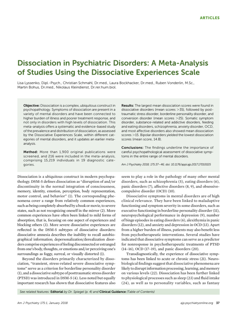 Lyssenko Et Al 2017 Dissociation in Psychiatric Disorders A Meta ...