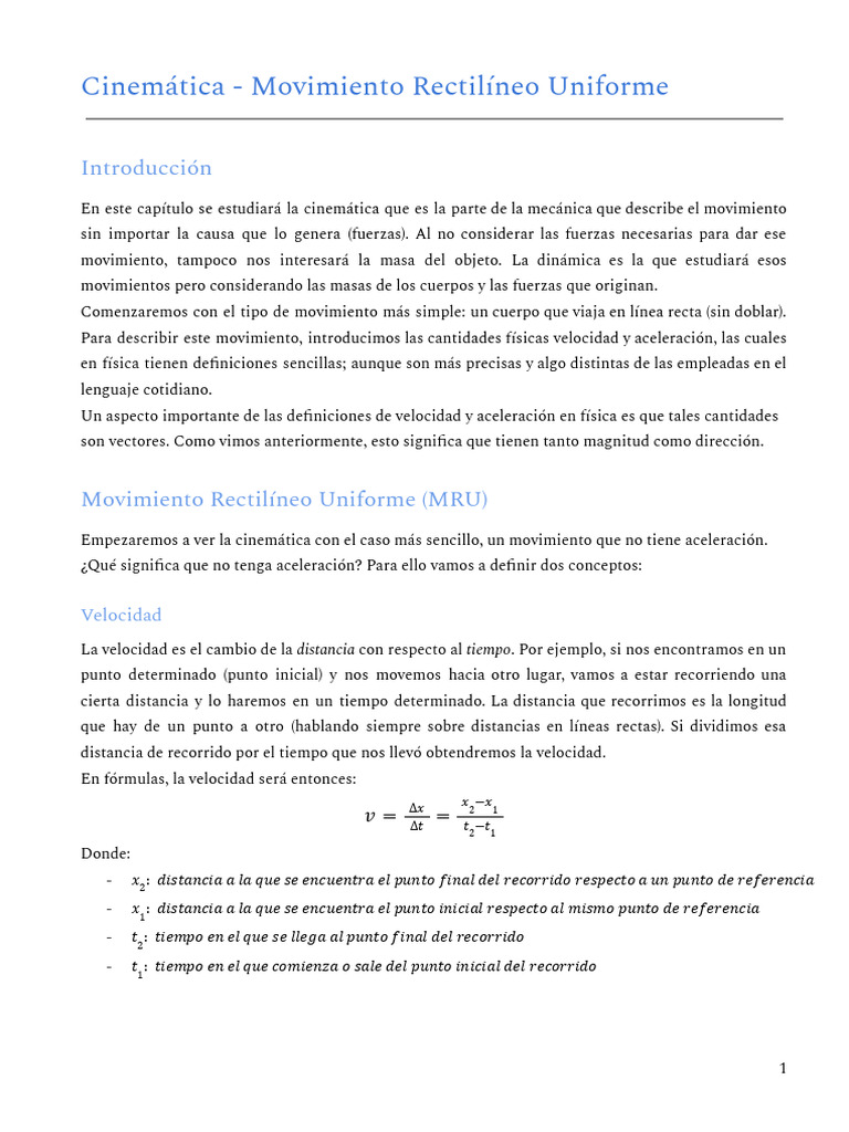 Cinem-Tica - Movimiento Rectil-Neo Uniforme | PDF | Aceleración | Velocidad