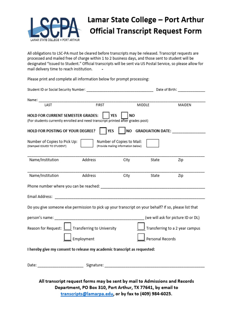 LSCPA Trasncript Request | PDF | Mail | Postage Stamp