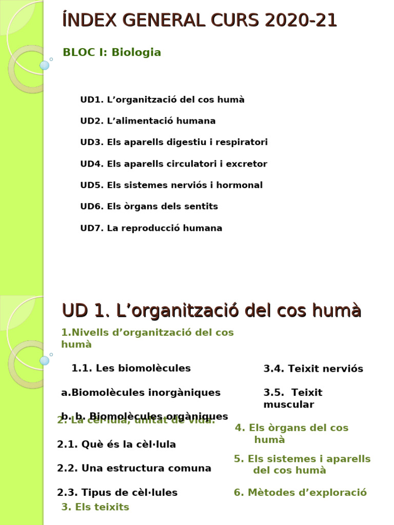 UD 1 - Organització Del Cos Humà 19-20 | PDF