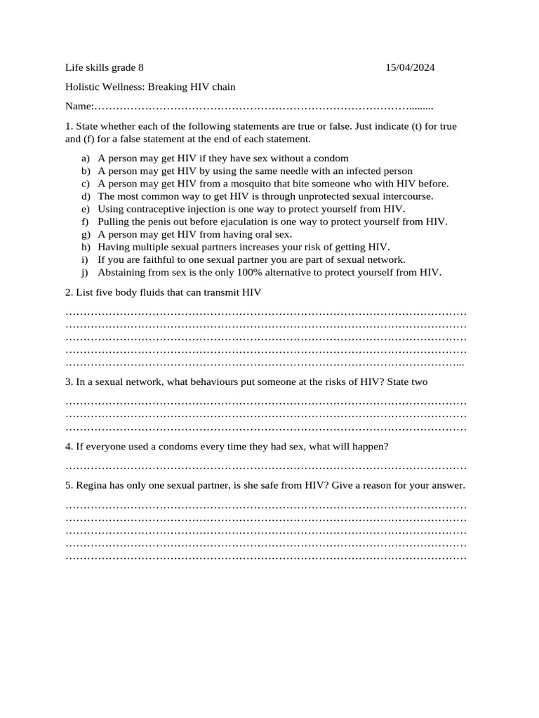 Grade 8 Life Skills Written Task | PDF