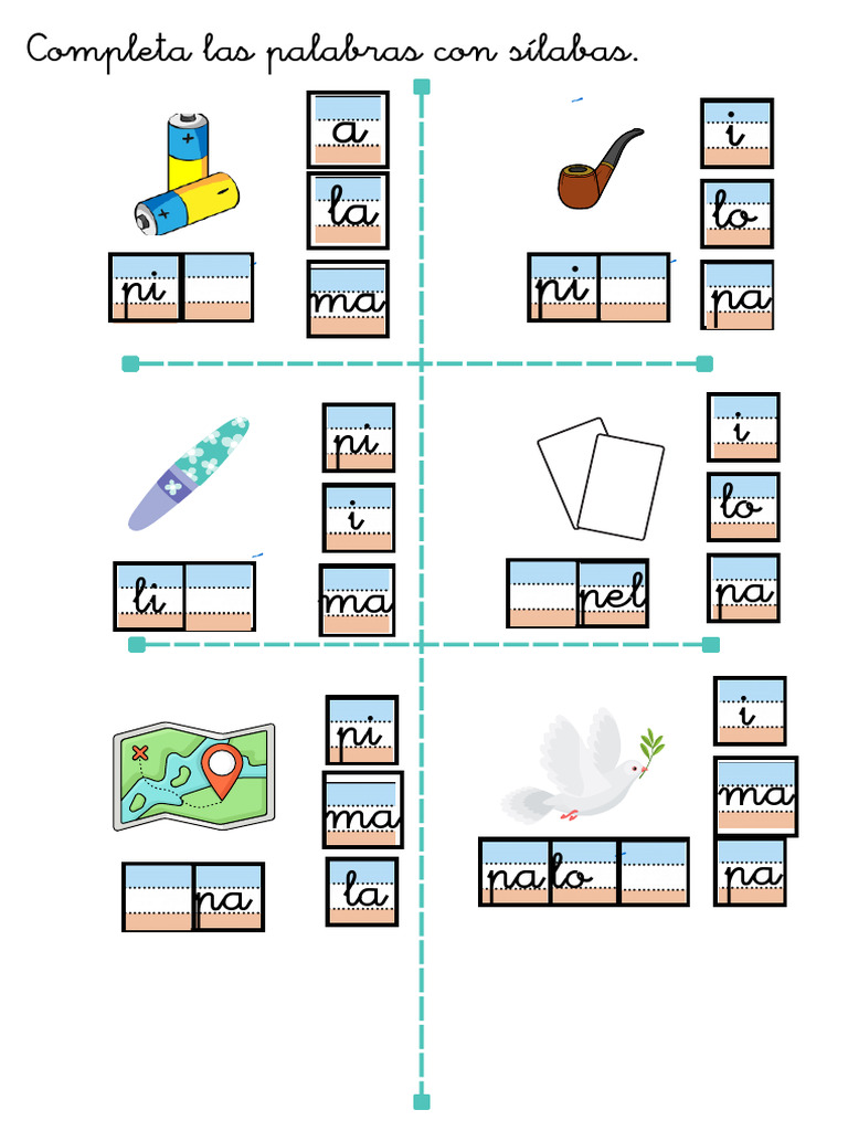 Completa palabras con sílabas | PDF