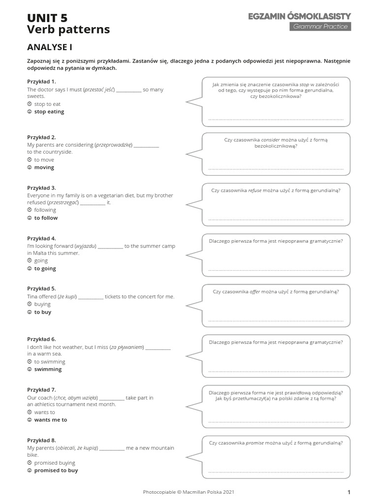 Grammar Practice UNIT 5 (Wersja Edytowalna) | PDF
