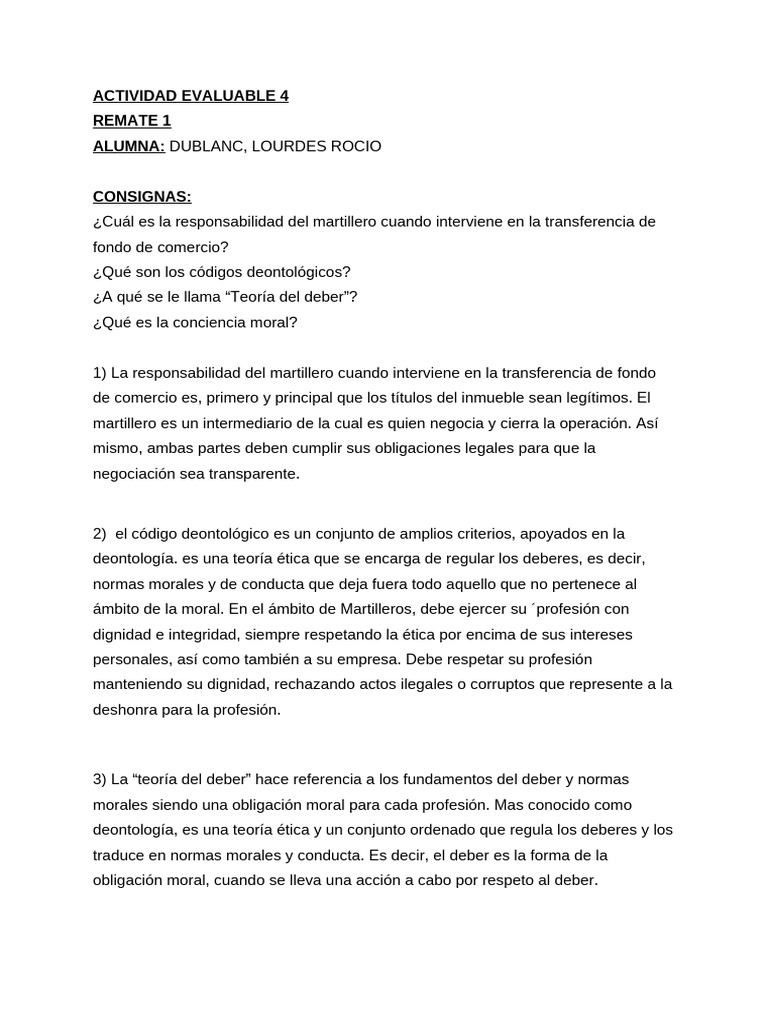 Actividad Evaluable 4. Remate 1 | PDF