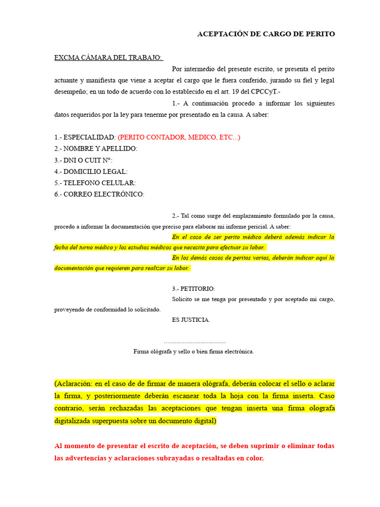 Modelo de Escrito - ACEPTACION DE CARGO | PDF