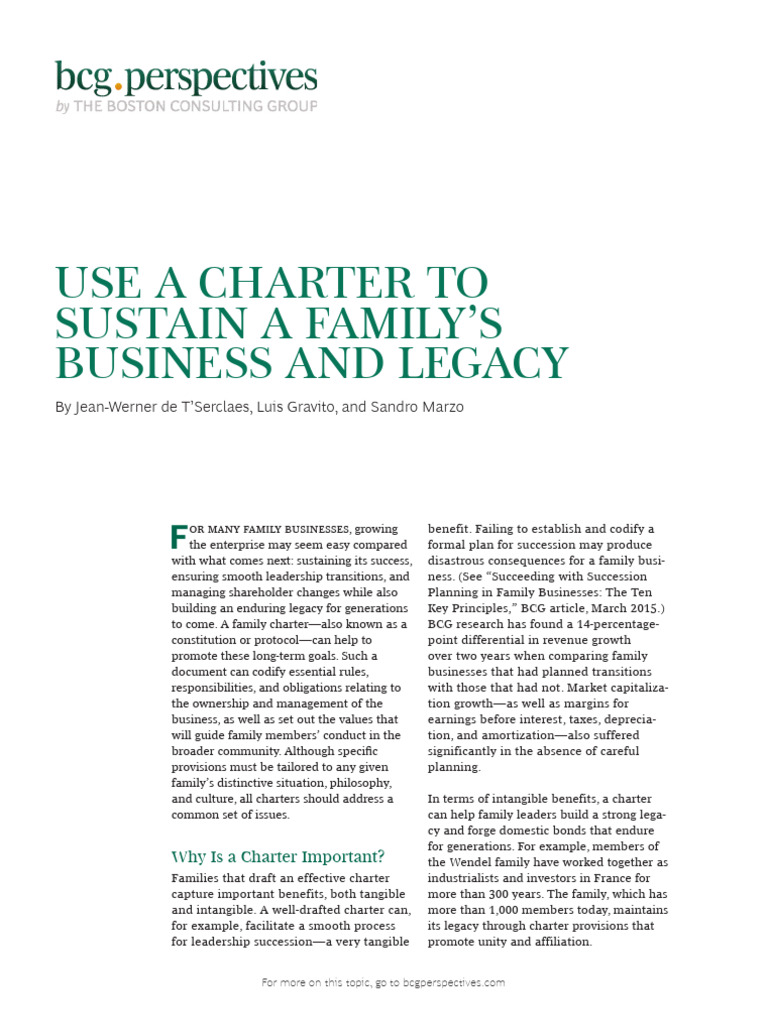 BCG Use A Family Charter June 2015 Tcm9 76537 | PDF | Leadership | Business