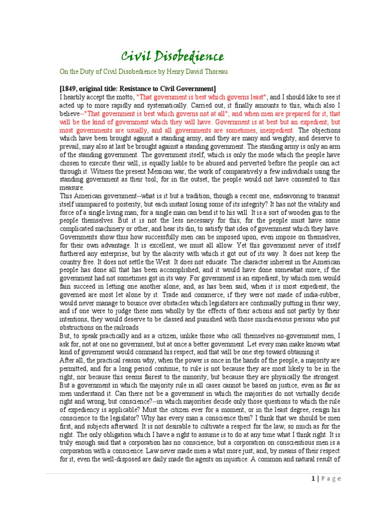 Civil Disobedience | PDF | Civil Disobedience (Thoreau) | Conscience