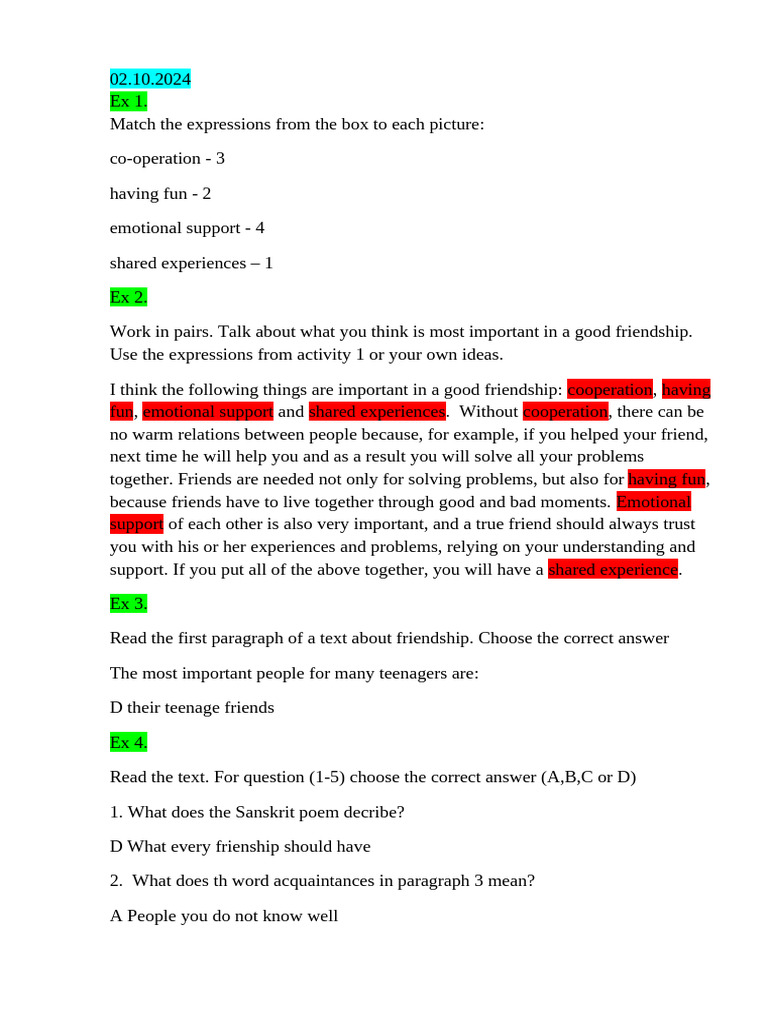 Friendship and Personality Exercises | PDF | Friendship | Adjective