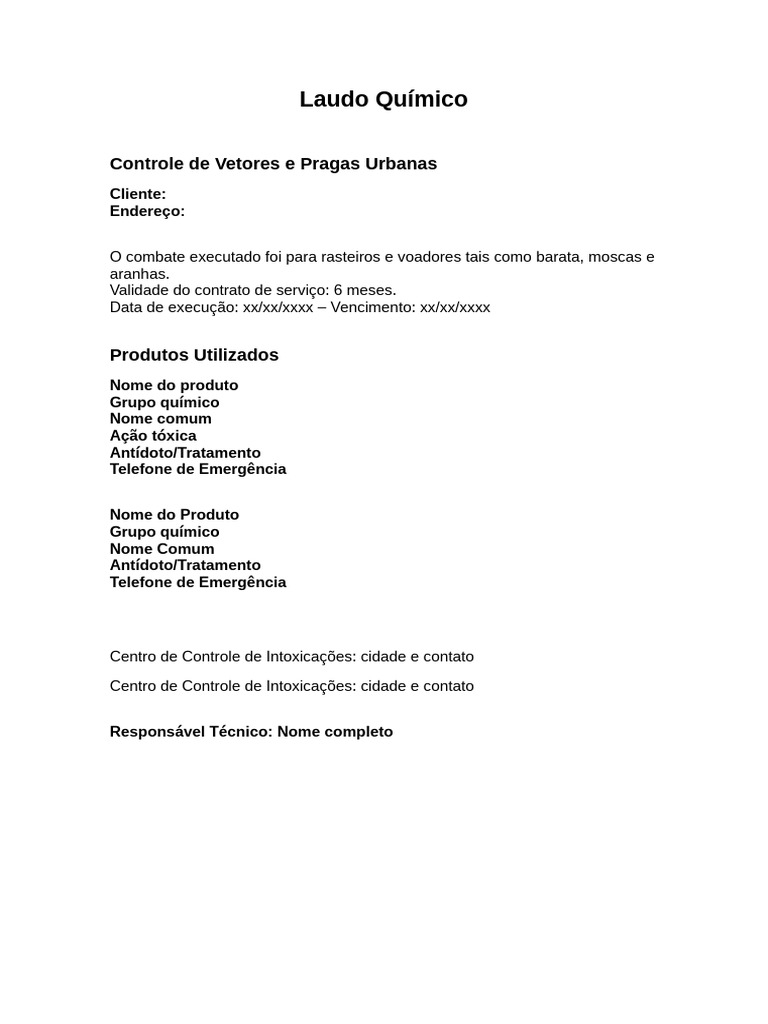Modelo Laudo Químico | PDF