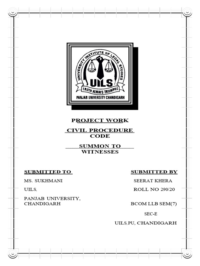 Project Work Civil Procedure Code Summon To Witnesses: Submitted To ...