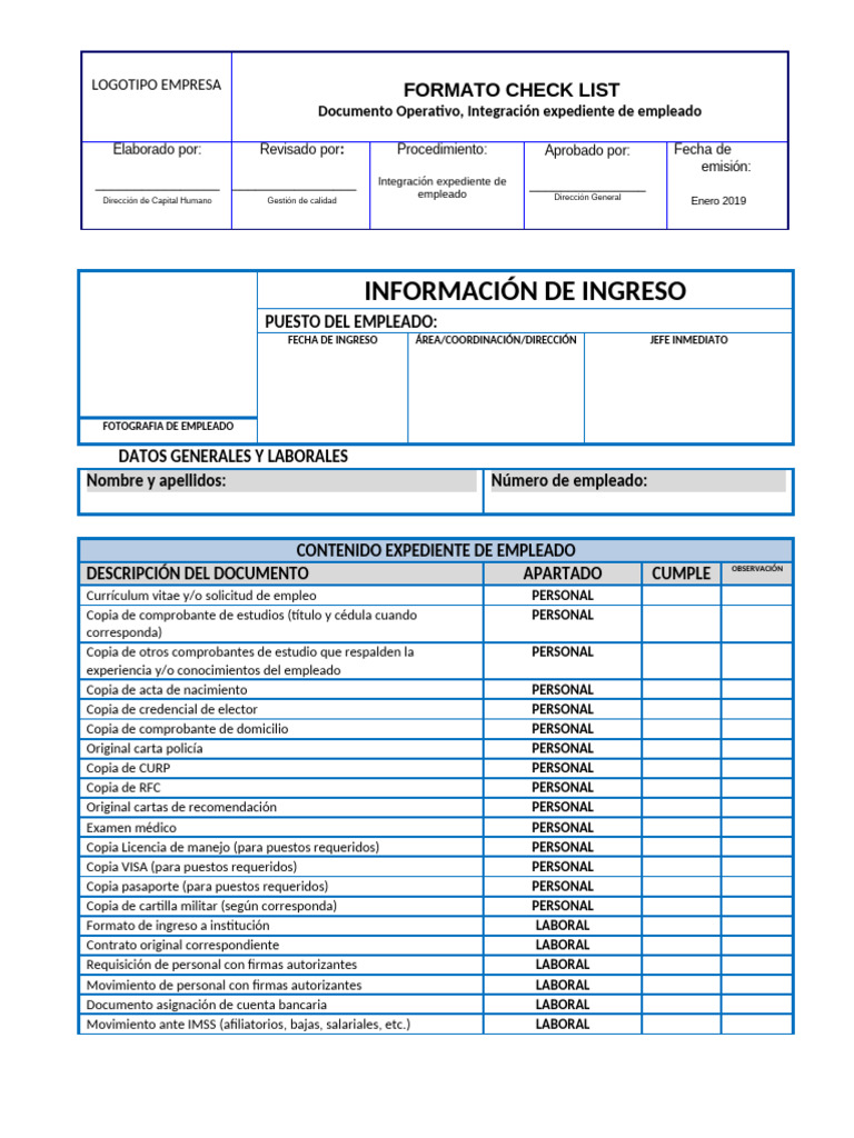 5.formato Check List Expediente Empleado | PDF | Documento de identidad