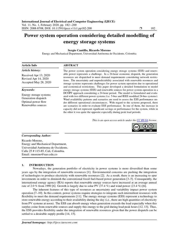 Power System Operation Considering Detailed Modelling Of Energy Storage
