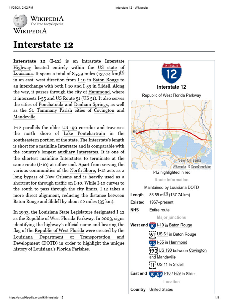 Interstate 12 - Wikipedia | PDF | Road Infrastructure | Road