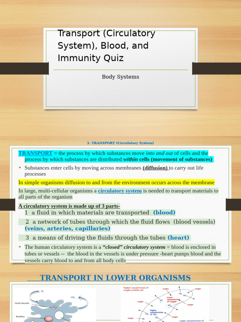 Transport (Circulatory System), Blood, and Immunity Quiz | PDF | Immune System | Blood