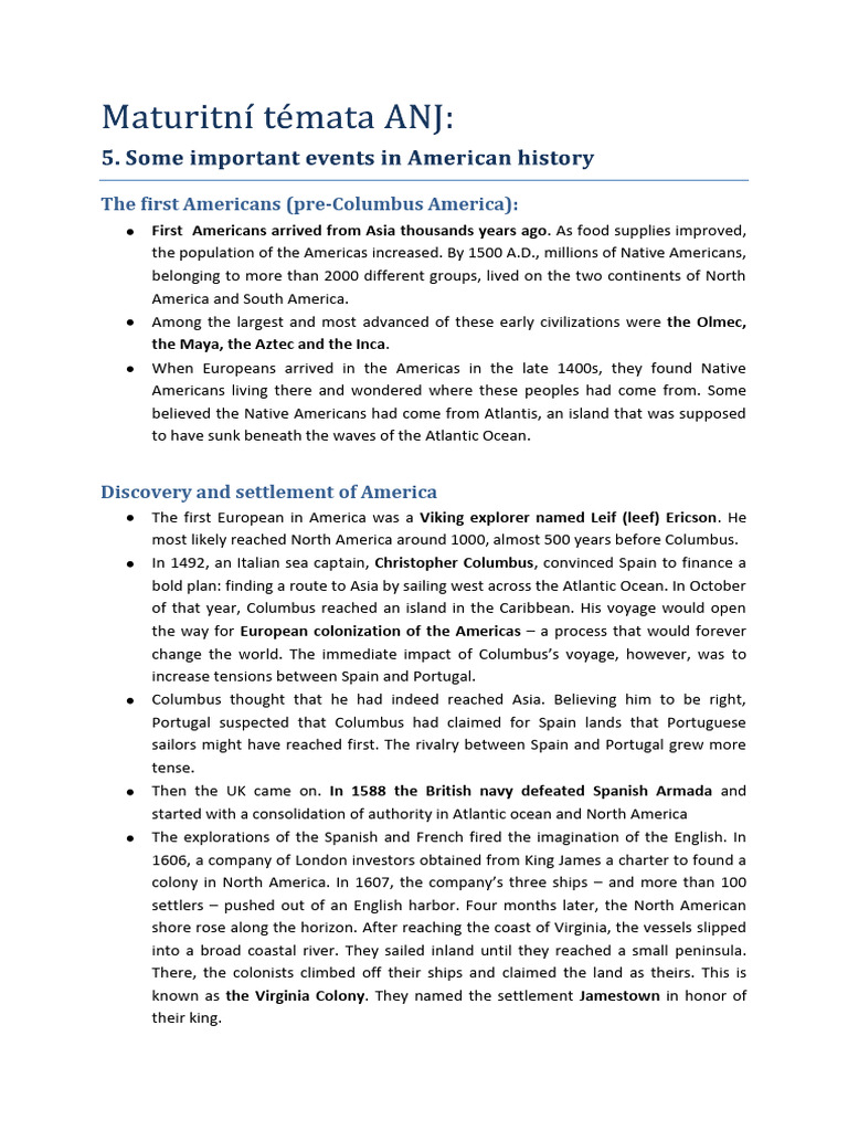 5 Some Important Events in American History | PDF | Jamestown, Virginia ...