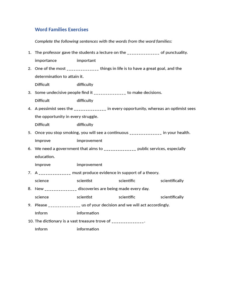 Word Families Exercises | PDF