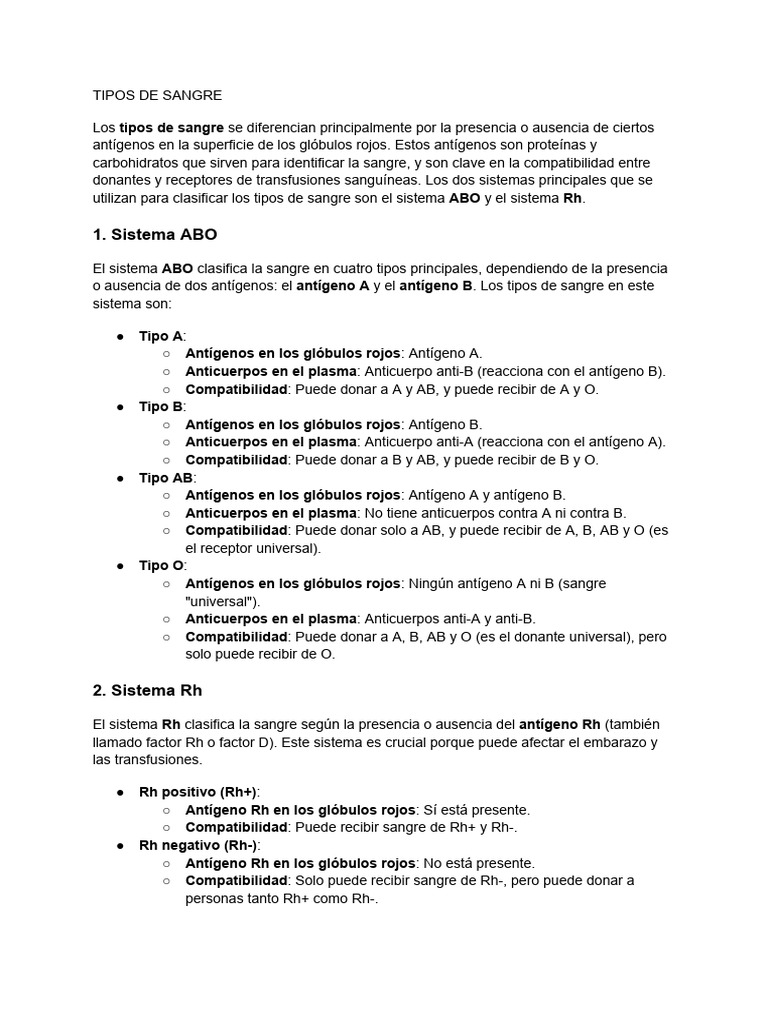 Tipos de Sangre | PDF | Tipo de sangre | Vertebrados