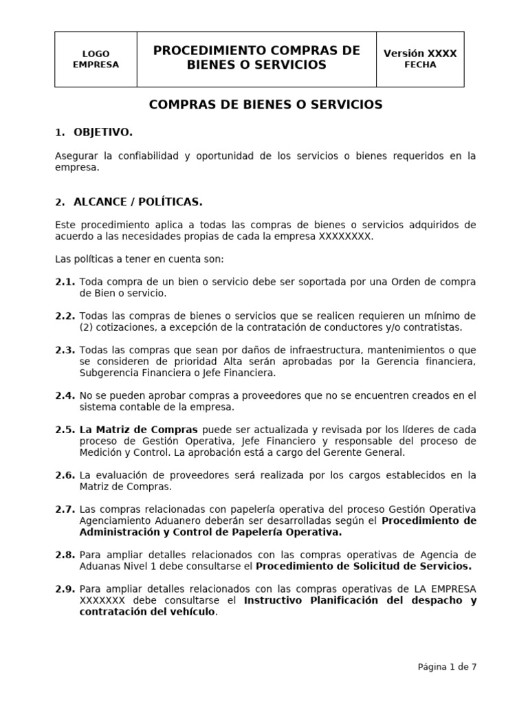 Procedimiento de Compras | PDF | Auditoría | Negocios económicos