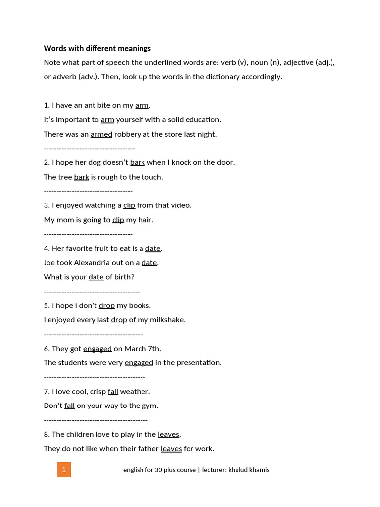 Dictionary Skills - Words With Different Meanings | PDF | Games ...