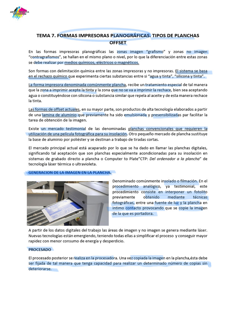 Tipos de Planchas en Impresión Offset | PDF | Litografía | Aluminio