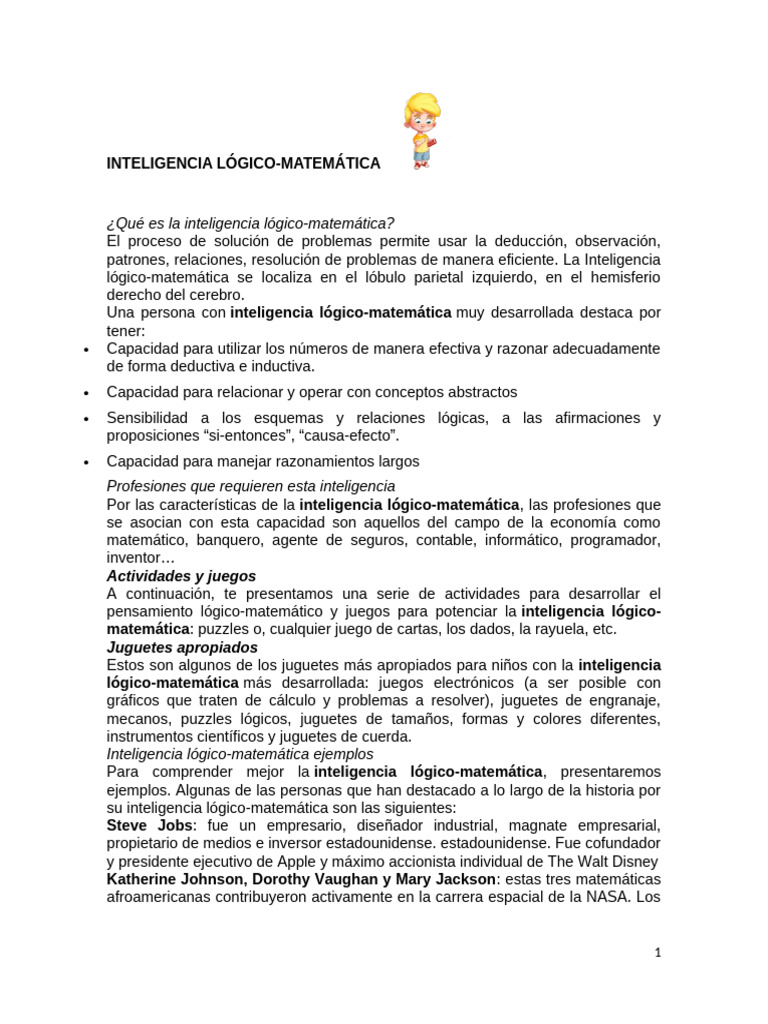 Inteligencia Lógico Matemática | PDF | Inteligencia | Razonamiento ...