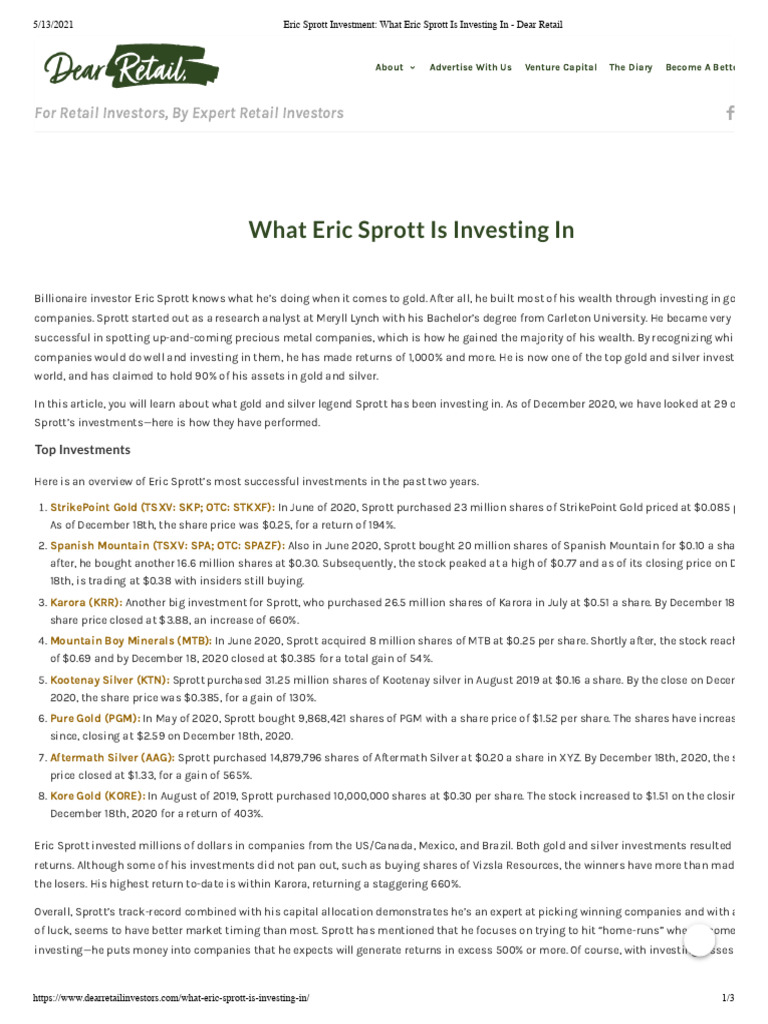 Eric Sprott Investment - What Eric Sprott Is Investing in - Dear Retail | PDF | Investing ...