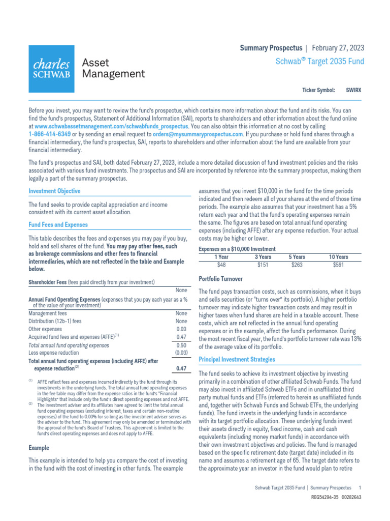 Schwab2035 Summary Prospectus 2023 | PDF | Investment Fund | Financial Risk
