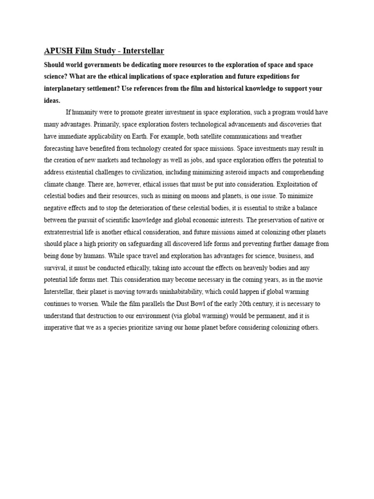 APUSH Film Study - Interstellar | PDF | Social Science | Science ...