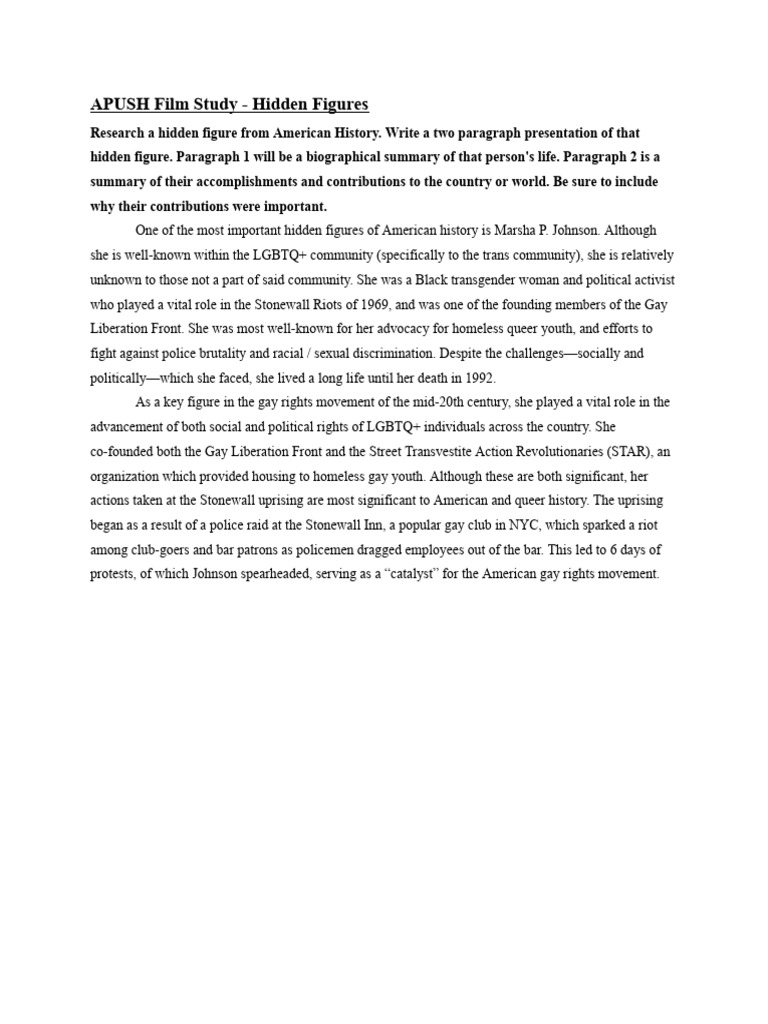 APUSH Film Study - Hidden Figures | PDF