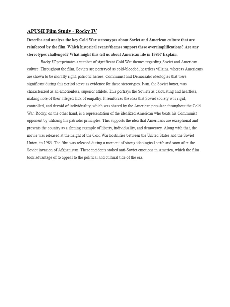 APUSH Film Study - Rocky IV | PDF | Politics | Social Science