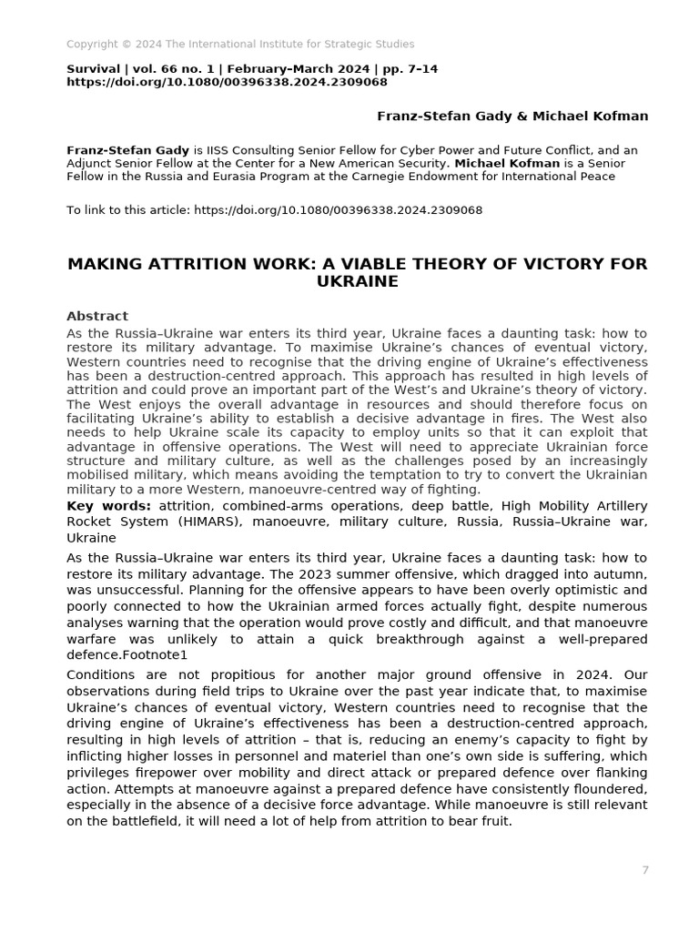 Making Attrition Work - A Viable Theory of Victory For Ukraine | PDF ...