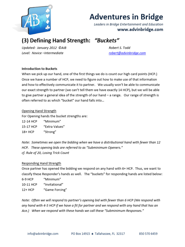 3 Defining Hand Strength - Buckets | PDF | Playing Cards | Games Of Chance