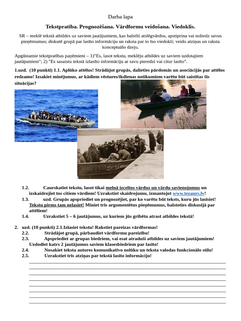 Cilveki Laivas 12 Tekstpratibas Uzdevumi | PDF