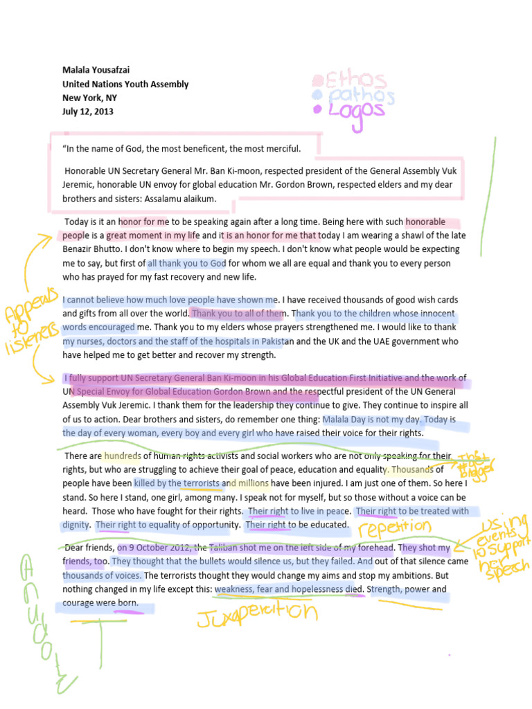 Malala's UN Speech on Education Rights | PDF | Malala Yousafzai