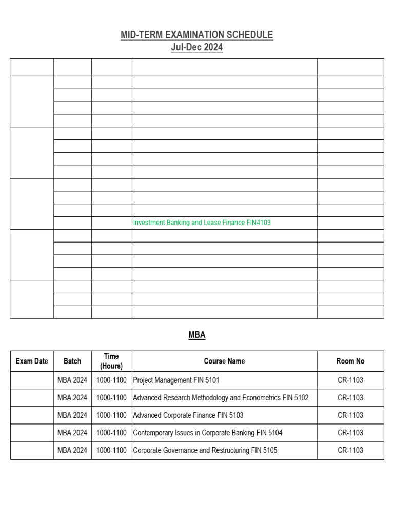 BBA & MBA Mid-Term Exam Schedule 2024 | PDF | Master Of Business ...
