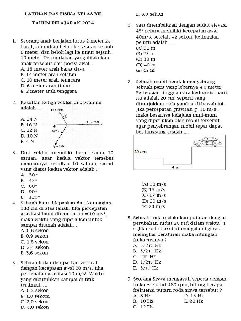 Latihan Pas Fisika Kelas Xi 2024 | PDF | Sains & Matematika