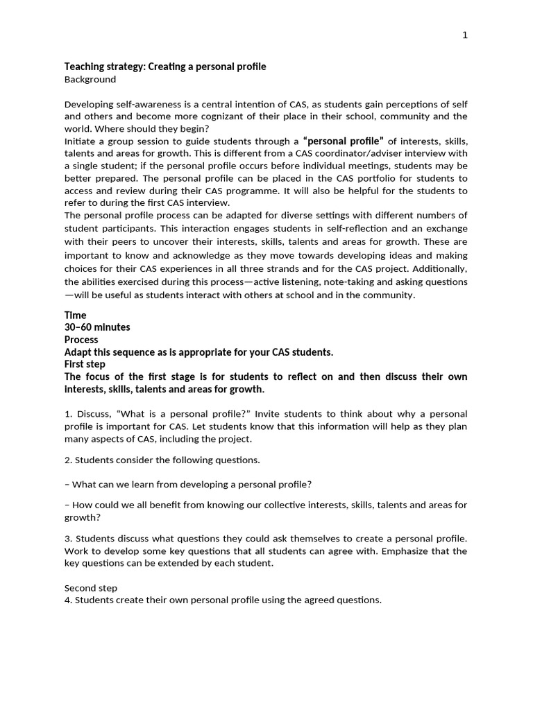 CAS - Creating Personal Profile | PDF | Psychological Concepts | Cognition