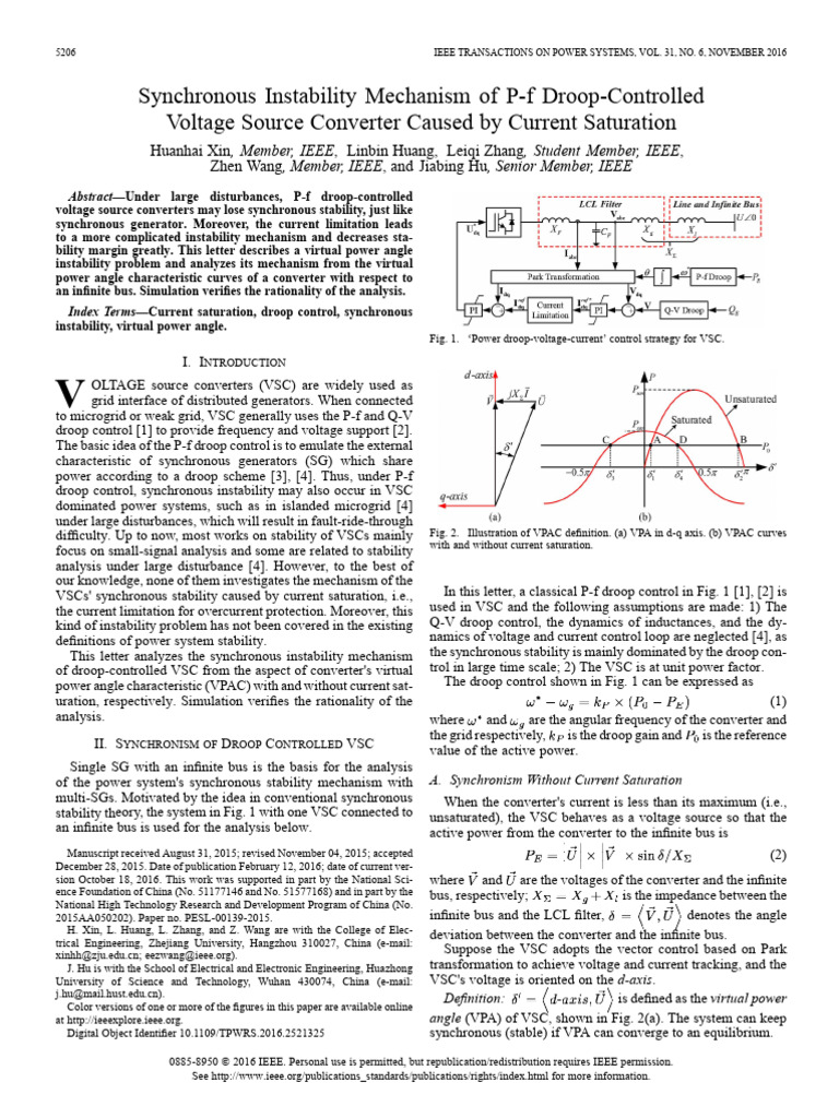 Synchronous Instability Mechanism of P-F Droop-Controlled Voltage ...