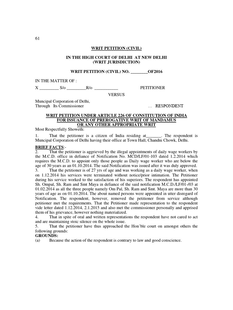 Writ Petition Article 226 | PDF | Writ | Mandamus