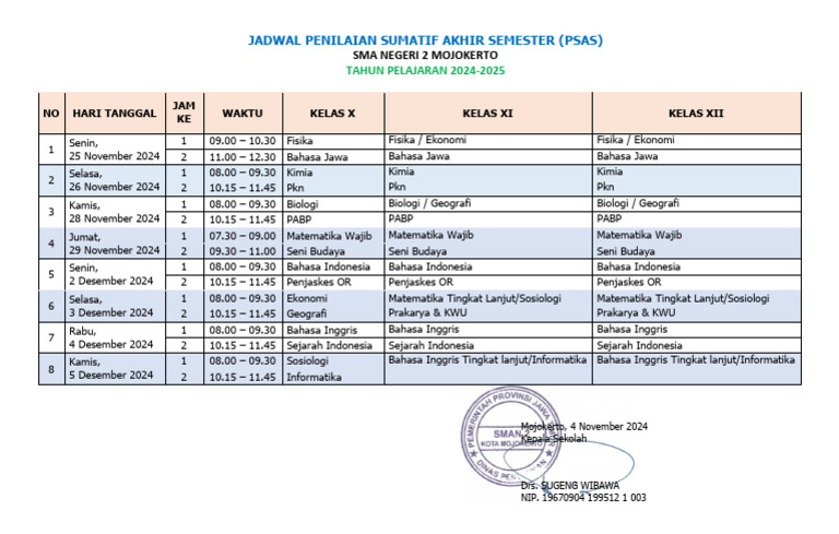 01jadwal Psas 2024 | PDF