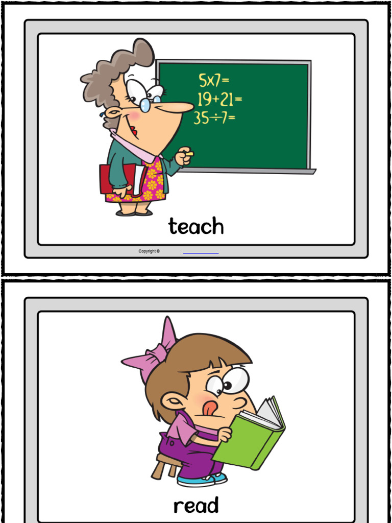 Classroom Verbs Vocabulary Esl Printable Flashcards With Words For Kids ...